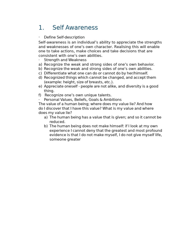 Lifeskilll Additional Notes... | PDF | Self Esteem | Psychology