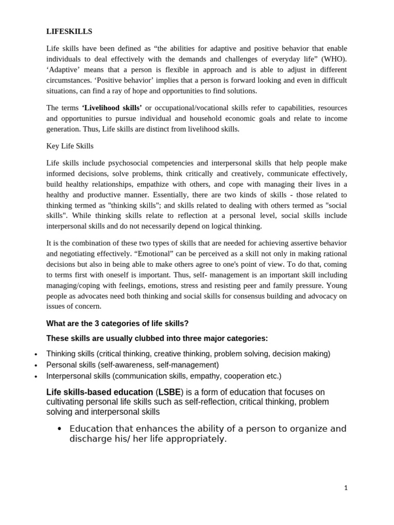 Lifeskills Notes Updated | PDF | Communication | Decision Making