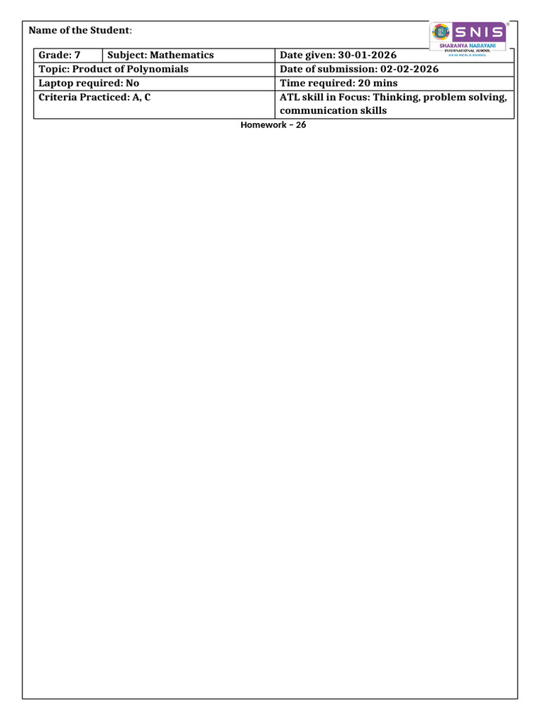 Homework-26 MYP2 Math 30-01-2026 | PDF