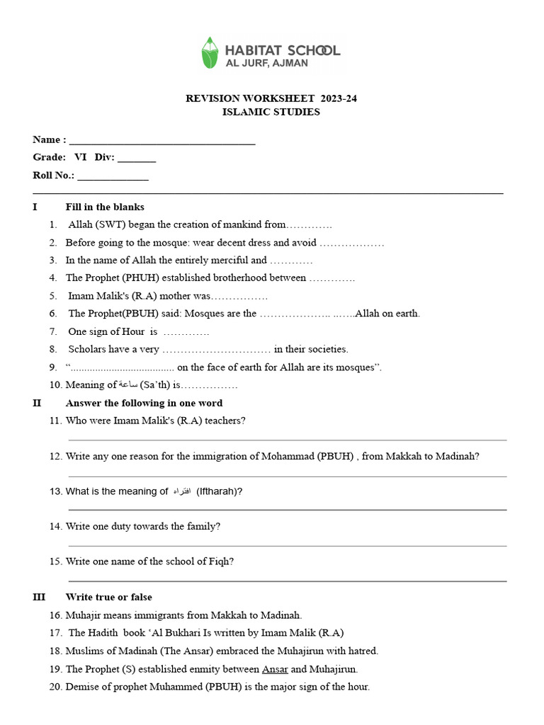 _revision_worksheet | PDF | Medina | Abrahamic Religions