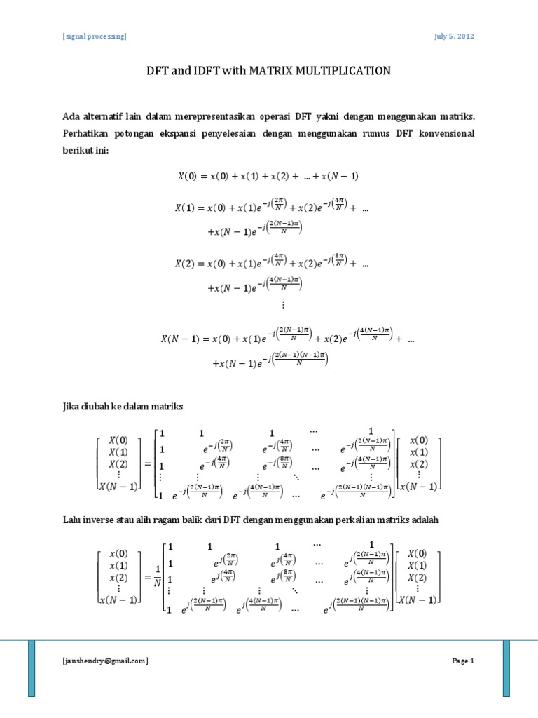DFT and IDFT With Matrix Multiplication | PDF