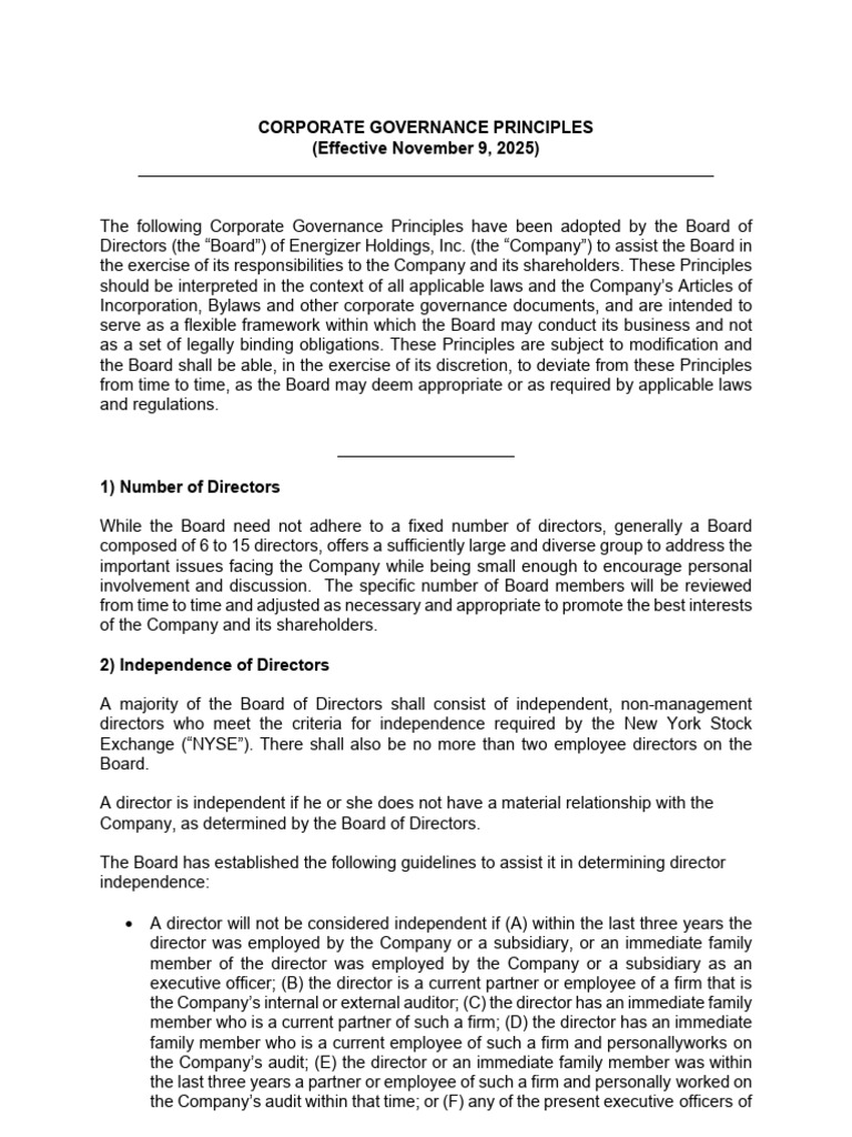 Corporate Governance Principles Nov 2025 | PDF | Board Of Directors ...