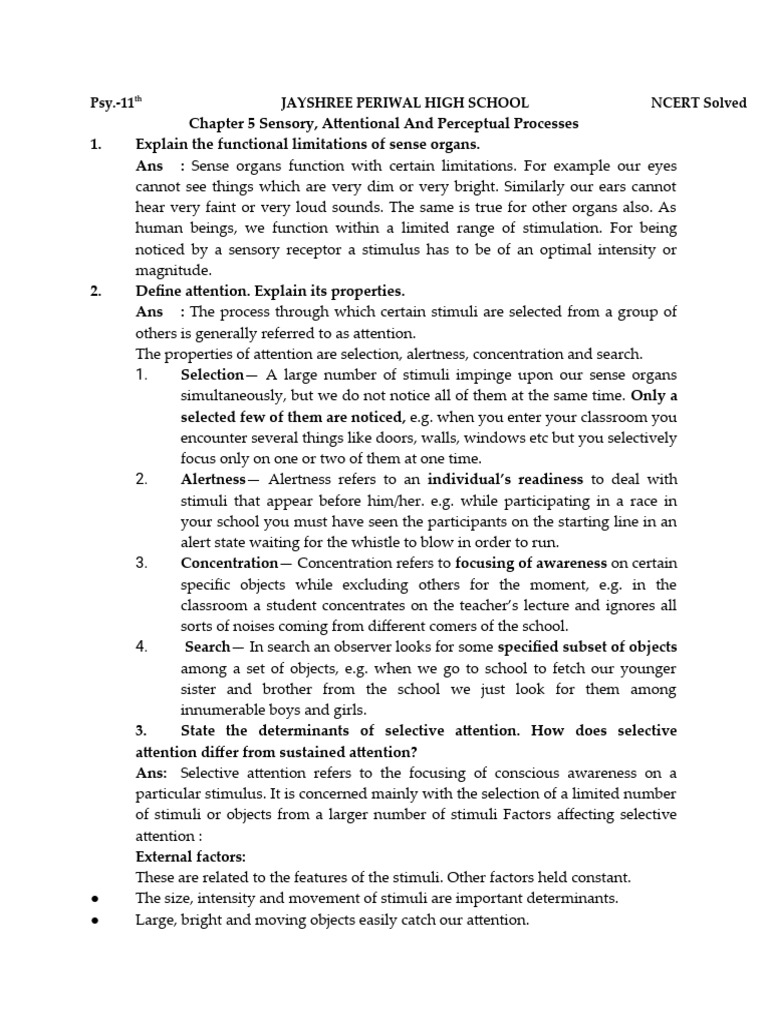 Chapter 5 Sensory, Attentional and Perceptual Processes NCERT TEXTBOOK ...