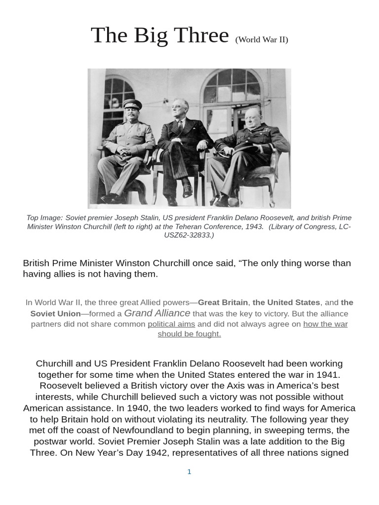 Engish Reading - The Big Three World War 2 | PDF | Allies Of World War ...