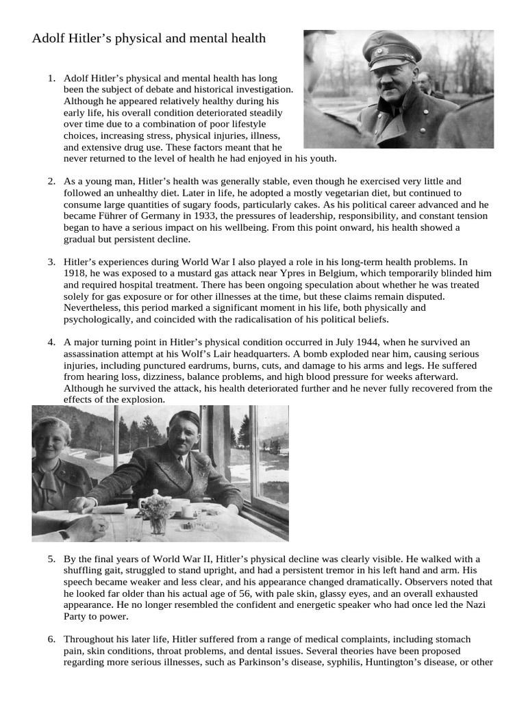 English Reading - Adolf Hitler's Health | PDF | Parkinson's Disease ...