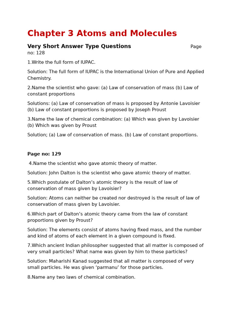 Atoms and Molecules New Full Answer | PDF | Ion | Valence (Chemistry)