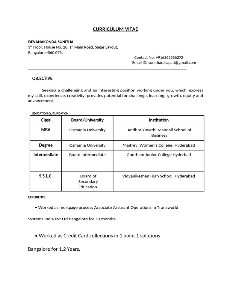 Curriculum Vitae: Objective | PDF