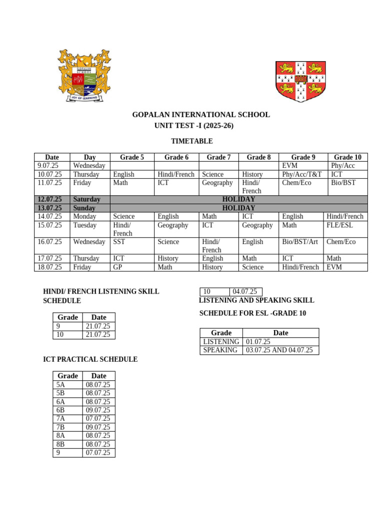 UT 1 Timetable Grades 5 to 10-25-262 Vhsdj5rtgodibmw | PDF