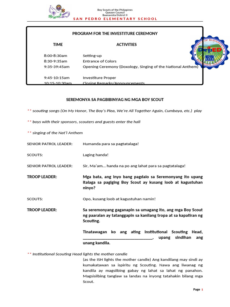 Program Investiture Ceremony BSP | PDF