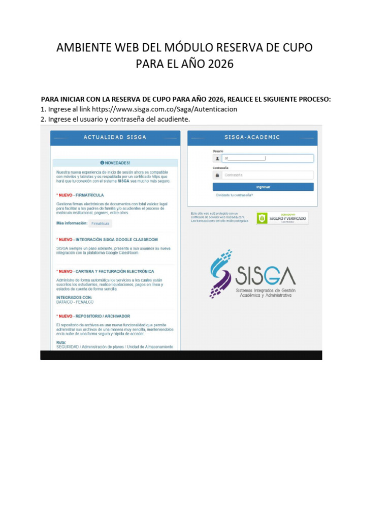 Ambiente Web Del Módulo Reserva de Cupo 2026 | PDF