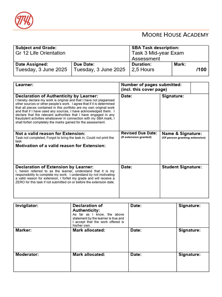 LO 12 Task 3 Mid-Year Assessment Final | PDF | Learning | Study Skills