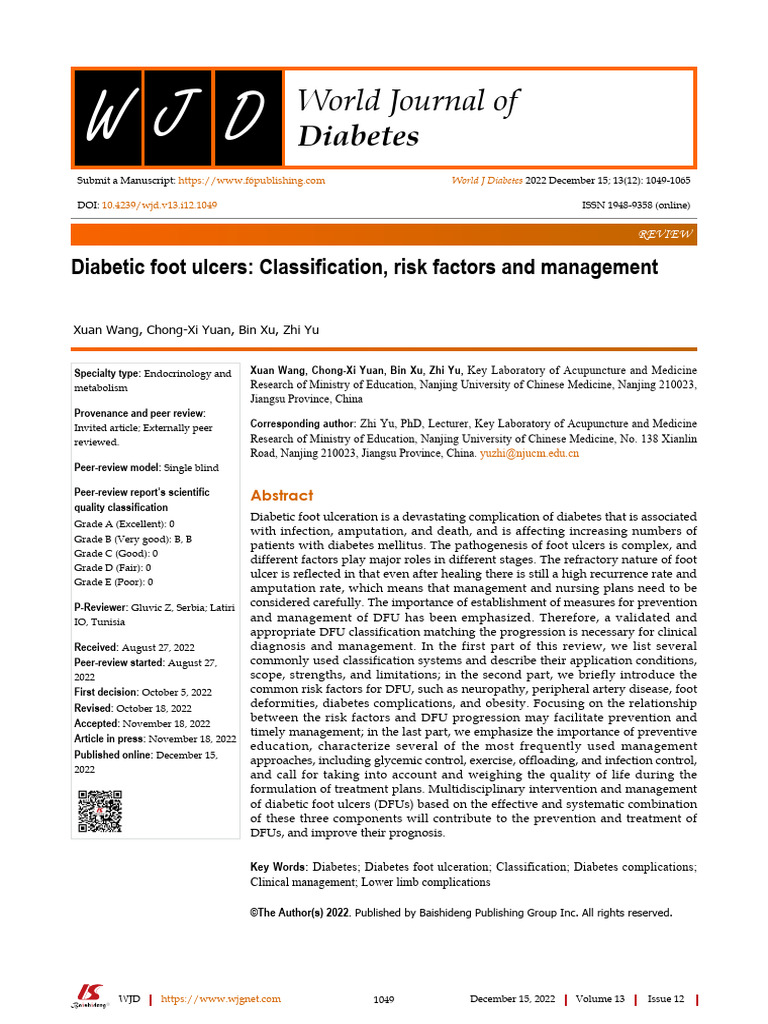 Diabetic Foot Ulcer classification management DFU WJD-13-1049 | PDF ...