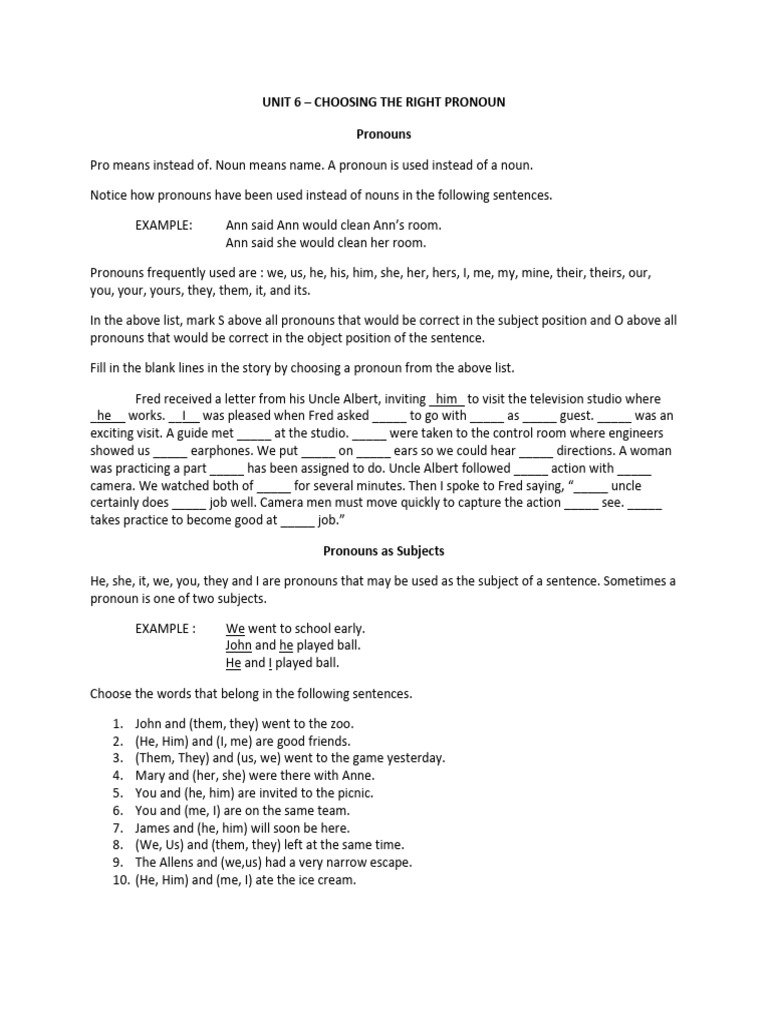 Microsoft Word Unit 6 English Packets | PDF | Subject (Grammar) | Pronoun