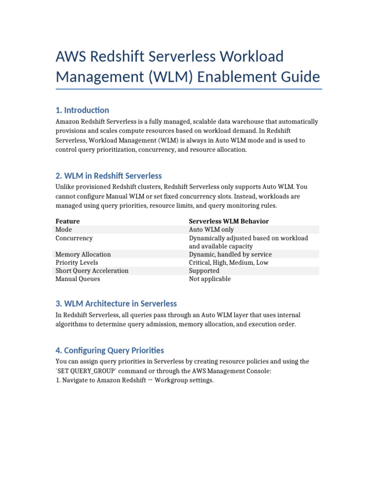 AWS Redshift Serverless WLM Enablement | PDF | Scalability ...
