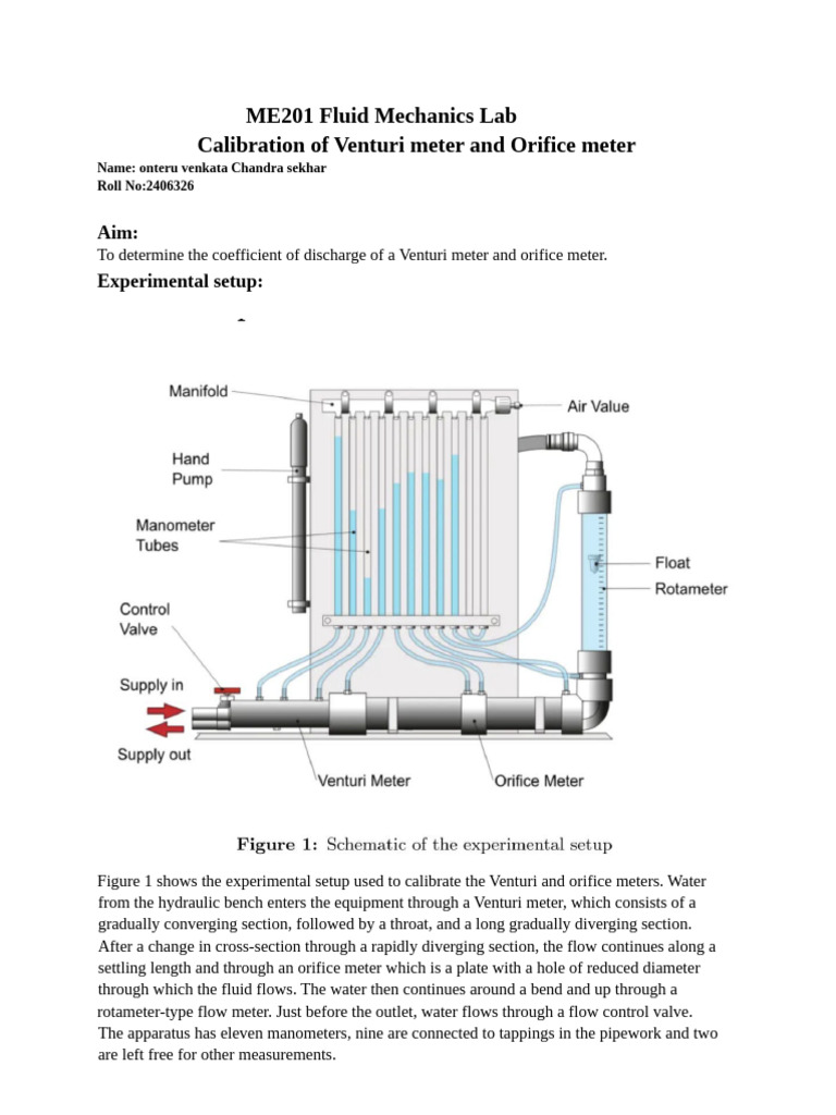 Calibration of Venturi Meer and Orifice Meter 2406334 (1) | PDF | Flow ...