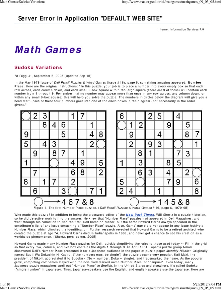 Math Games - Sudoku Variations | PDF | Single Player Games | Puzzles