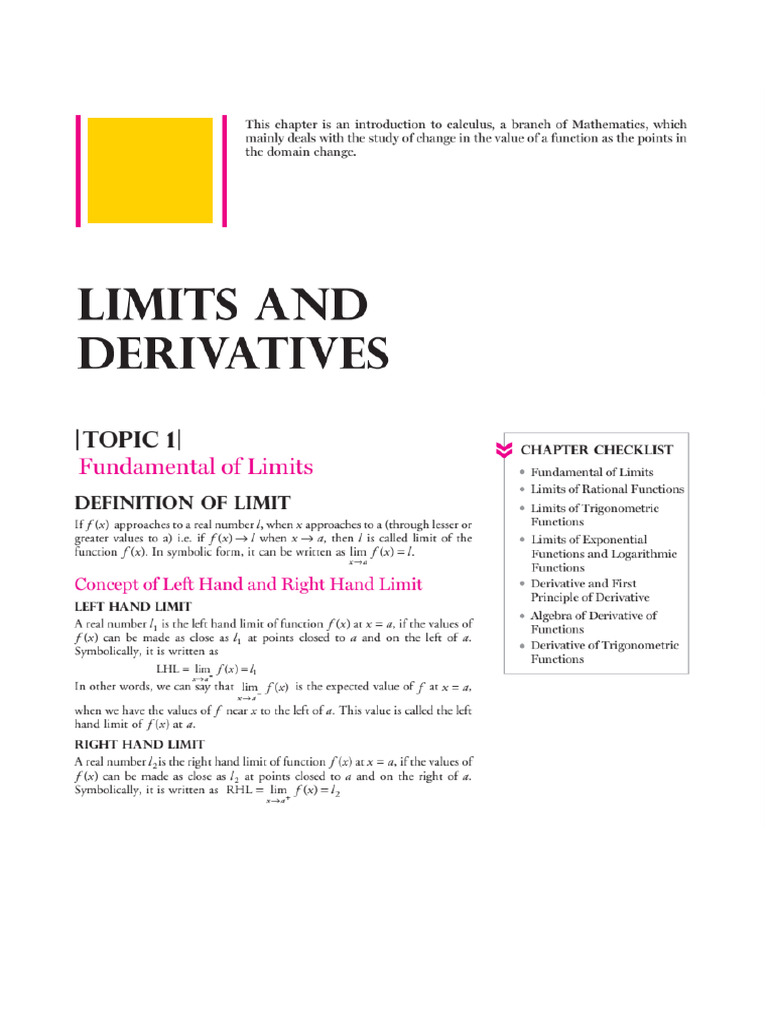 Grade 11 Maths Limits and Derivatives Notes | PDF