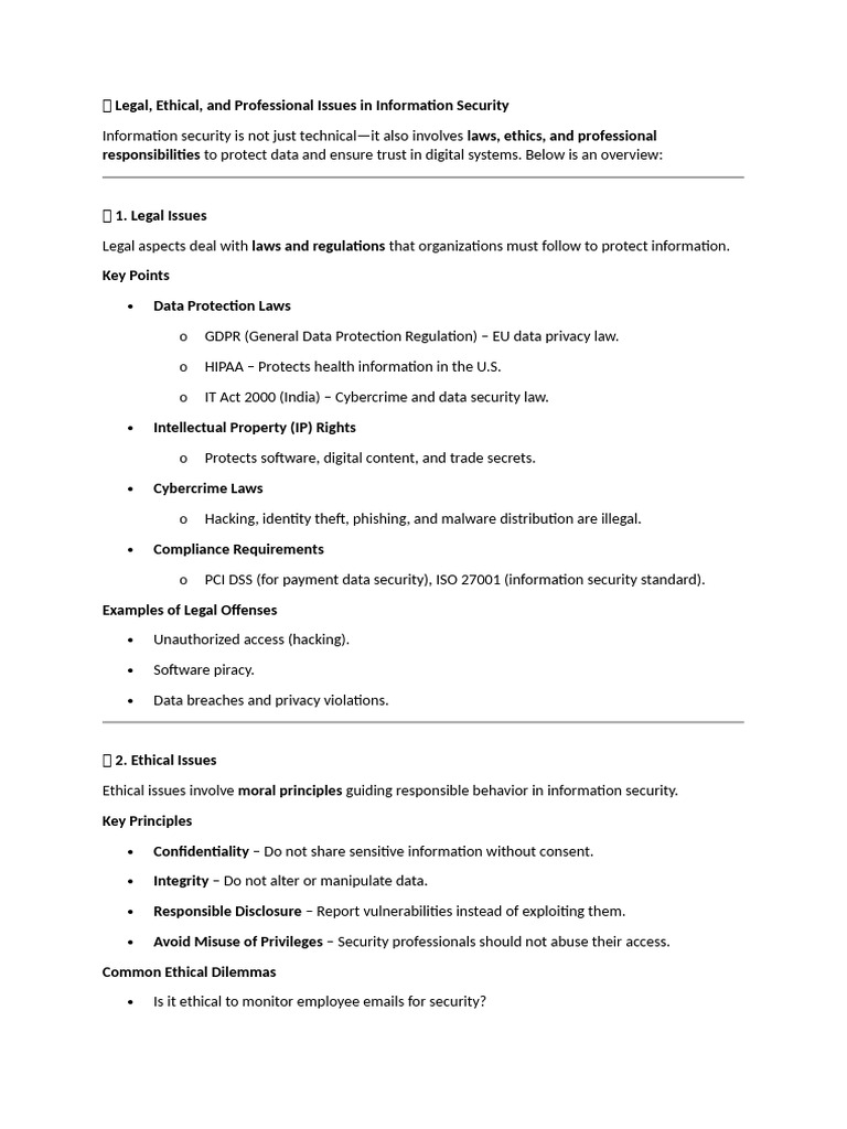 legal ethical issues | PDF | Security | Computer Security