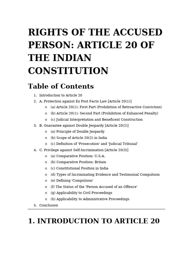 Rights of Accused Persons - Article 20 | PDF | Double Jeopardy | Ex ...