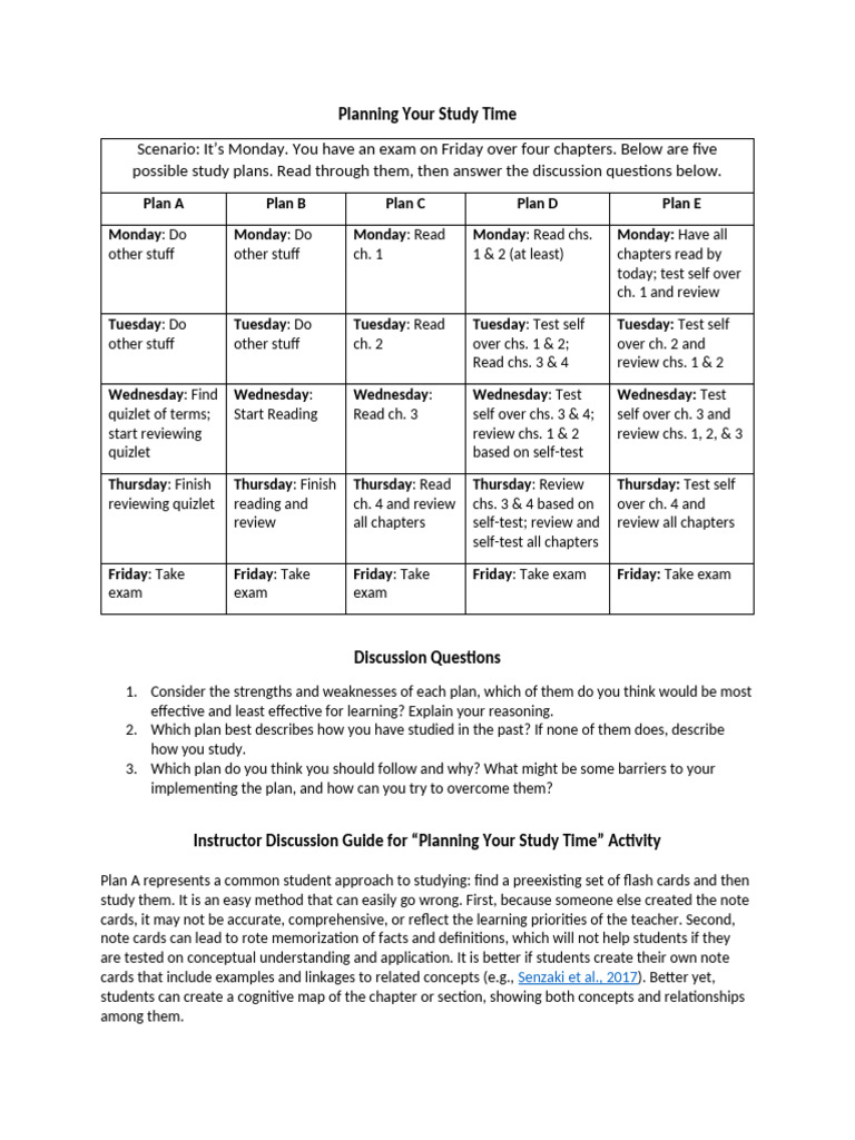Chew Teaching Students How to Study Activity Handout | PDF | Learning ...