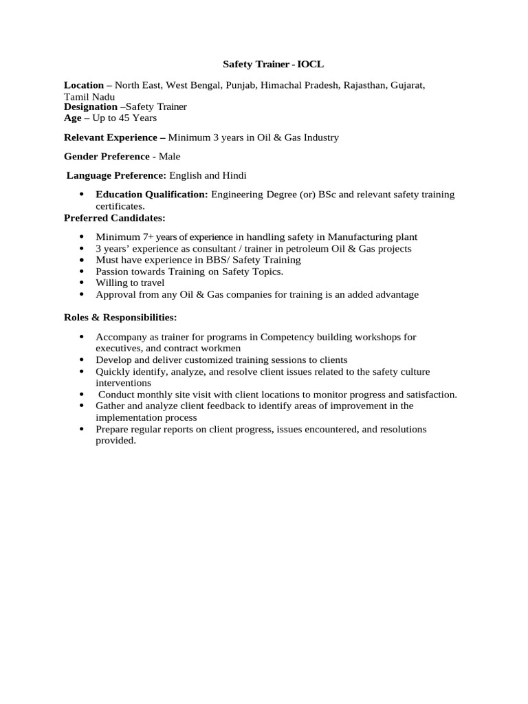 Safety Trainer - IOCL | PDF