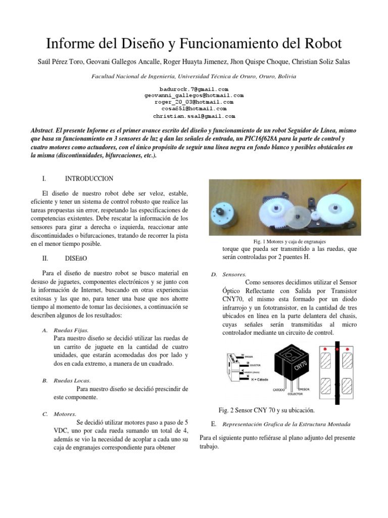 Informe Del Diseño y Funcionamiento Del Robot | PDF | Microcontrolador ...