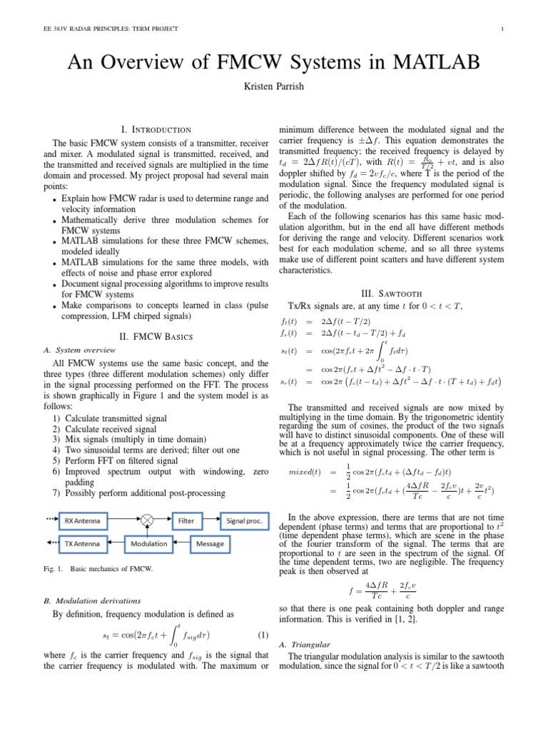 FMCW Radar Systems in MATLAB | PDF | Spectral Density | Modulation