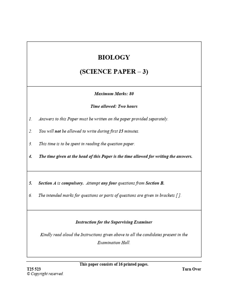 ICSE Class 10 Biology Science Paper 3 Question Paper 2025 | PDF | Heart ...