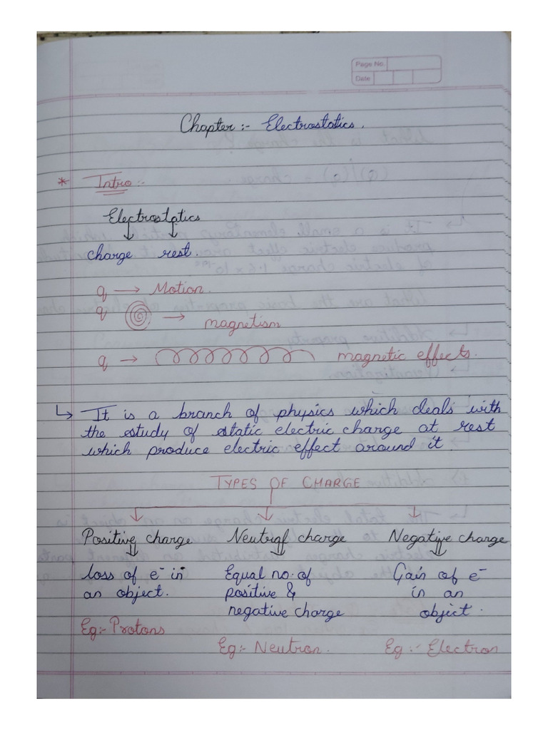 Physics Chapter Electrostatics-1 | PDF