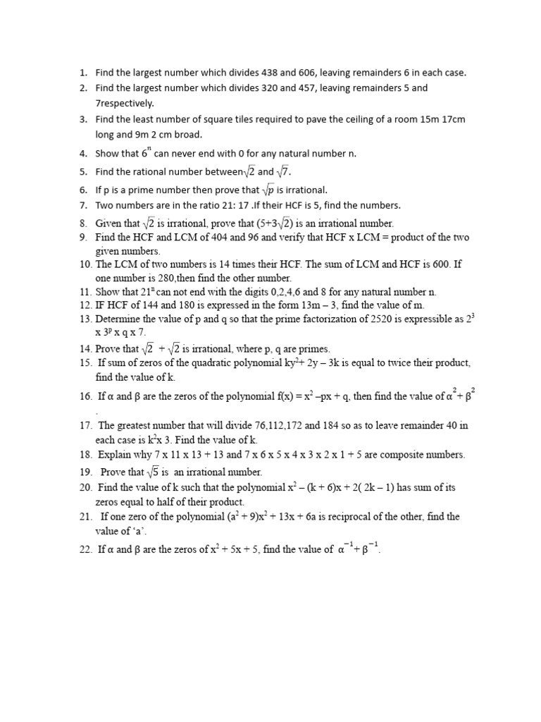 Real Numbers Worksheet | PDF