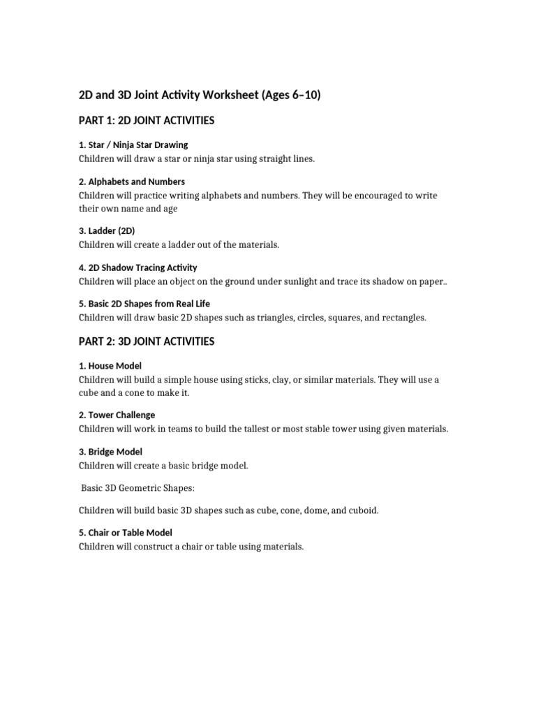 2D 3D Joint Activity Document | PDF