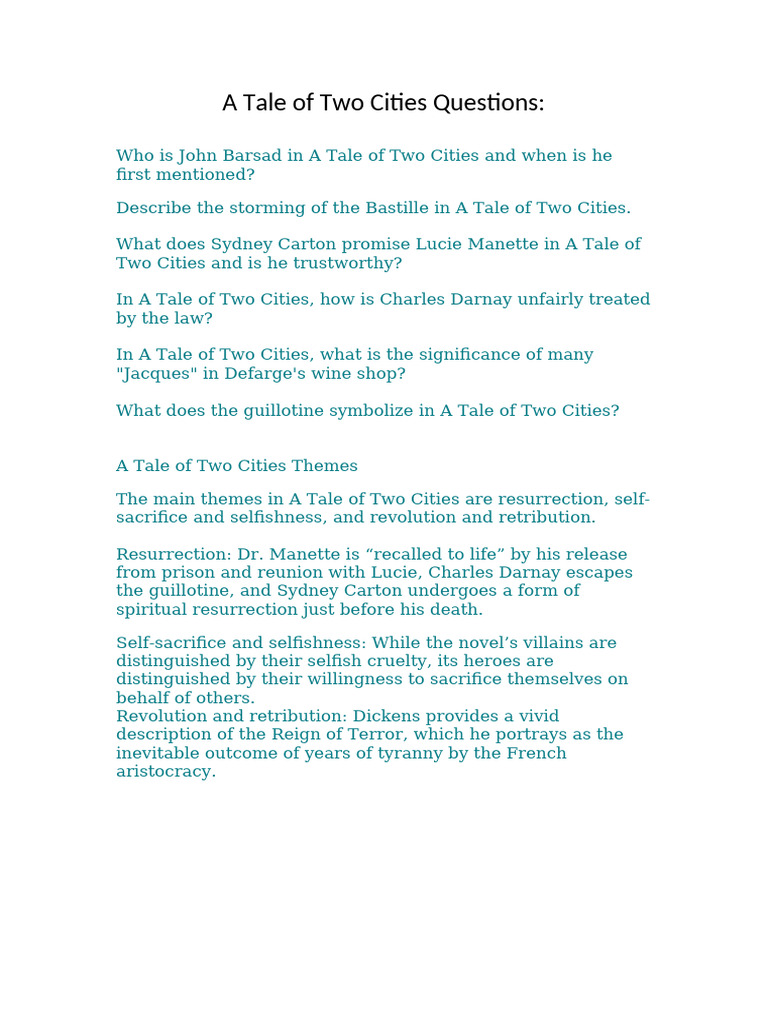 A Tale of Two Cities Questions | PDF