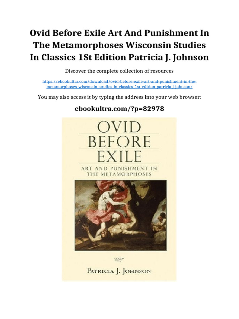 Ovid before Exile Art and Punishment in the Metamorphoses Wisconsin ...