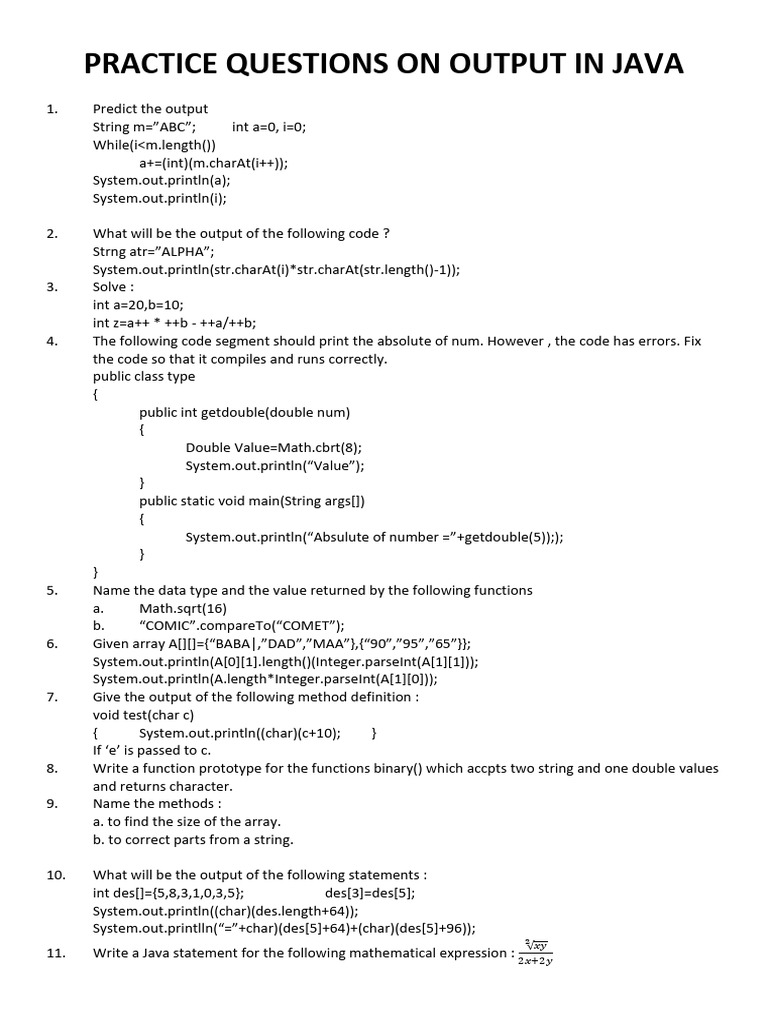 Practice Output Questions | PDF | Software Development | Computer Science