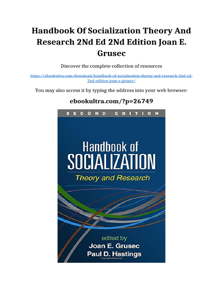 Handbook of Socialization Theory and Research 2nd Ed 2nd Edition Joan E ...
