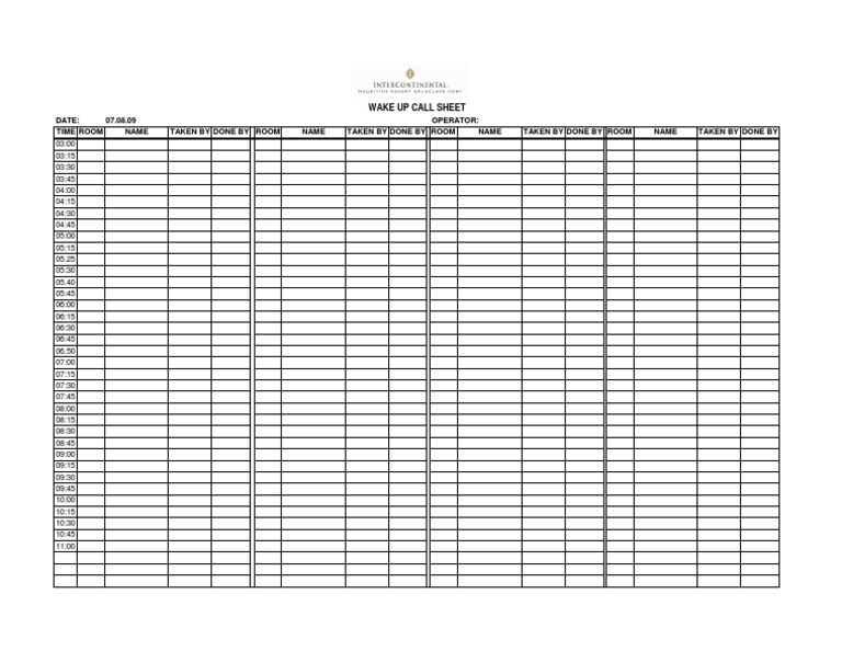 Wake Up Call Sheet | PDF