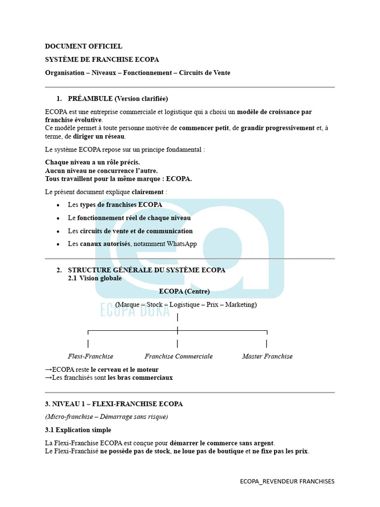 Ecopa Revendeur Franchises | PDF | Franchise (réseau commercial) | Business
