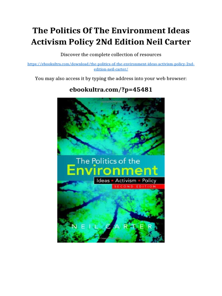 The Politics of the Environment Ideas Activism Policy 2nd Edition Neil ...