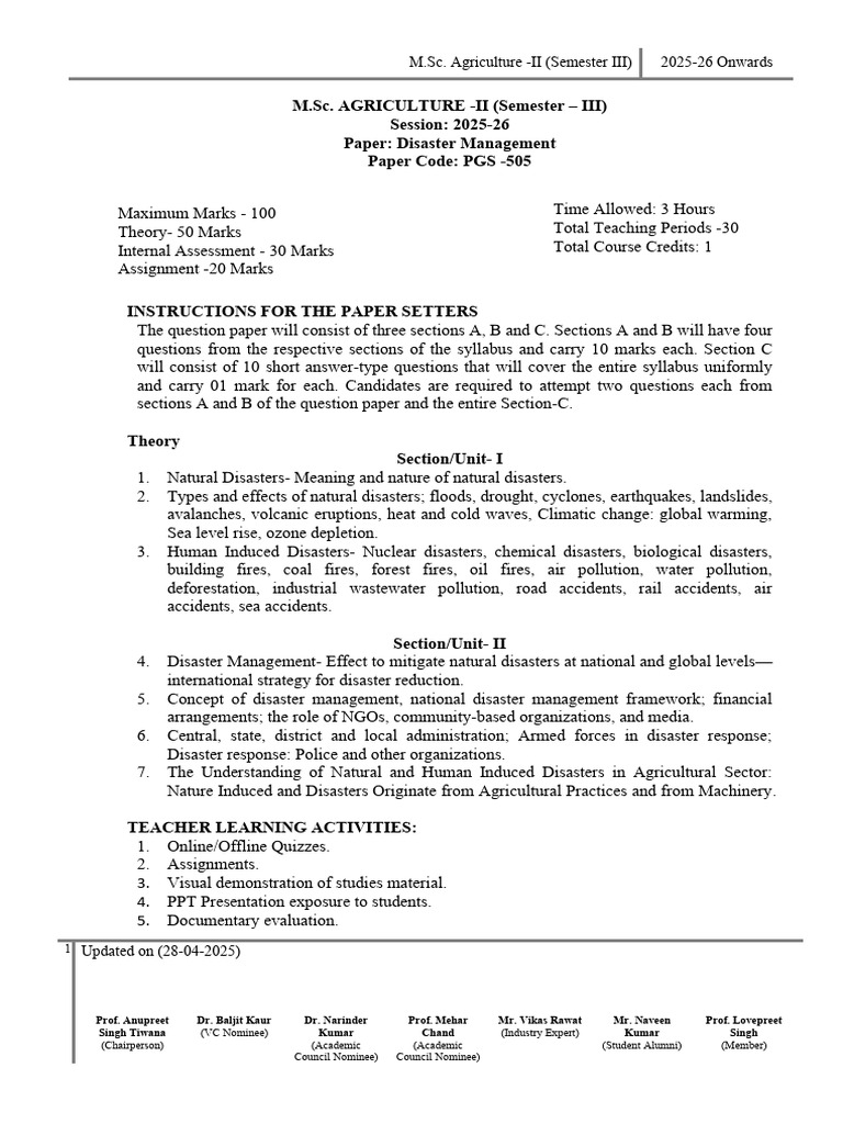 Syllabus M.ss. Agriculture Disaster Management | PDF | Natural ...