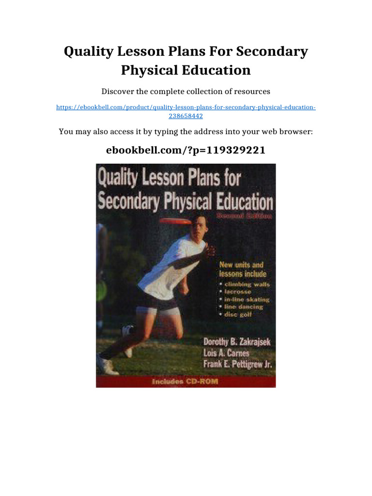 Quality lesson plans for secondary physical education all chapters ...
