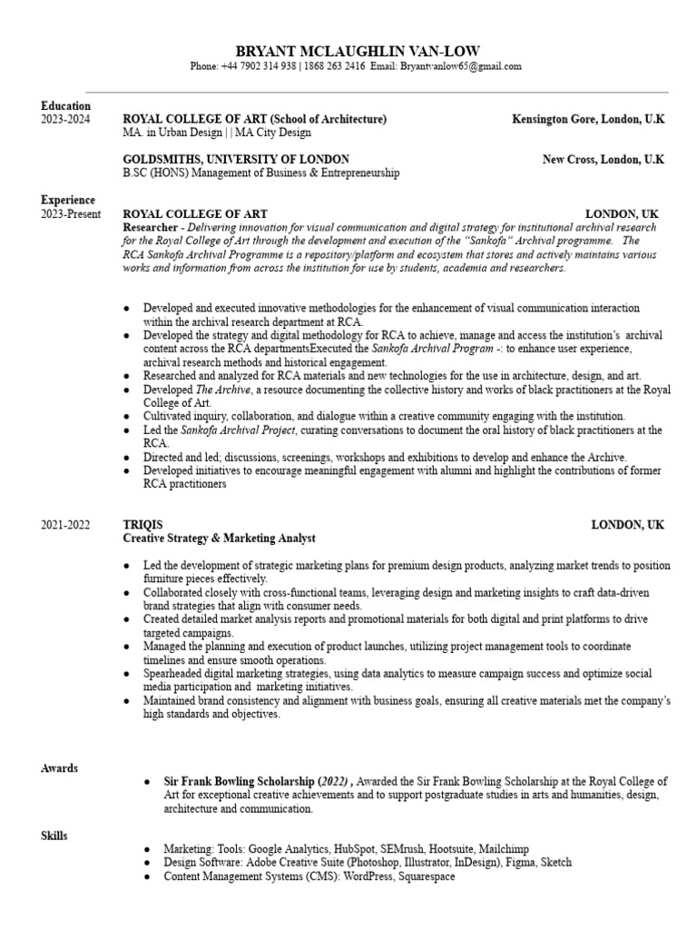 Bryant Mclaughlin Van-Low (CV) | PDF | Customer Relationship Management ...