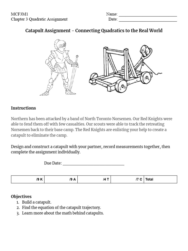 M.K - Chapter 3 Catapult Assignment | PDF | Quadratic Equation ...