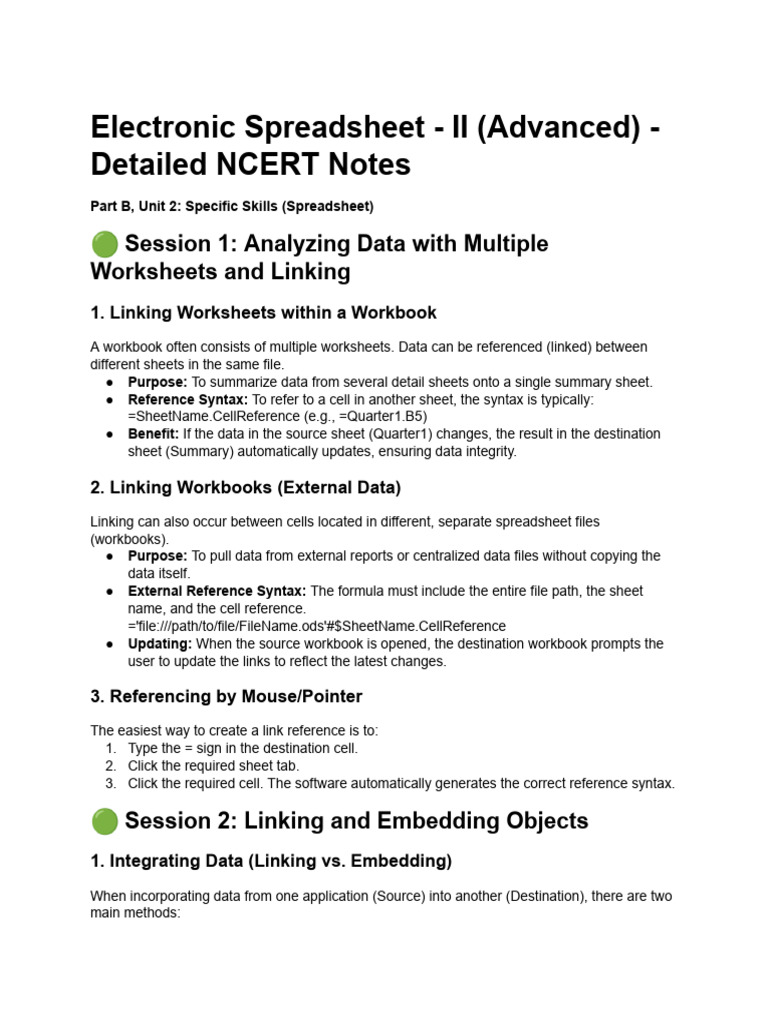Electronic Spreadsheet - II (Advanced) Notes | PDF | Spreadsheet ...