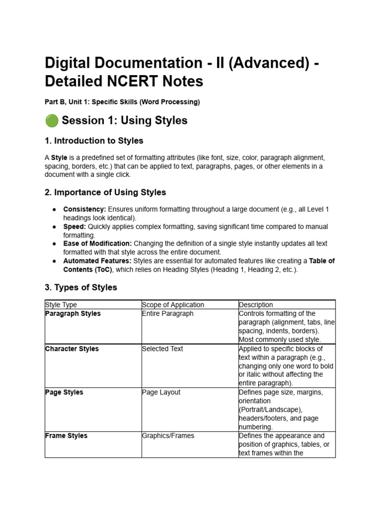 Digital Documentation - II (Advanced) Notes | PDF | Paragraph | Page Layout