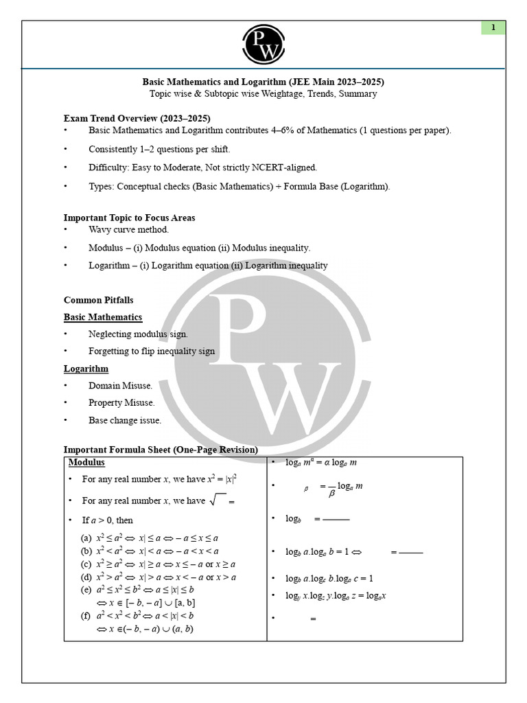 Basic Mathematics and Logarithm PYQ's Blueprint | PDF | Mathematical ...