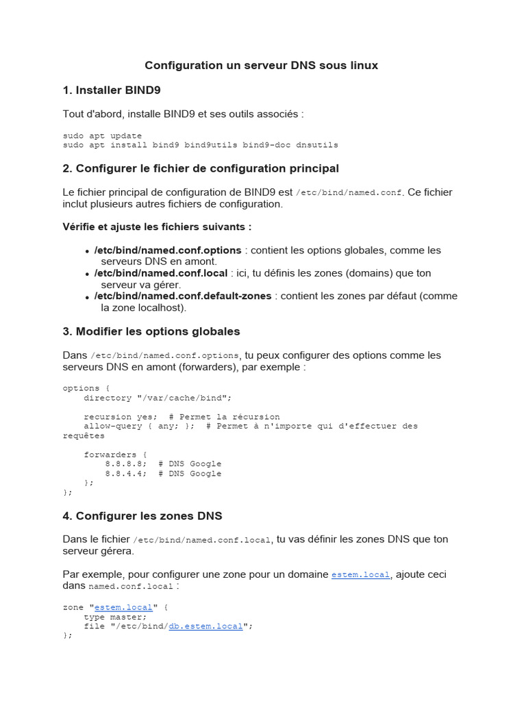 Configuration Un Serveur DNS Sous Linux 1. Installer BIND9 | PDF ...