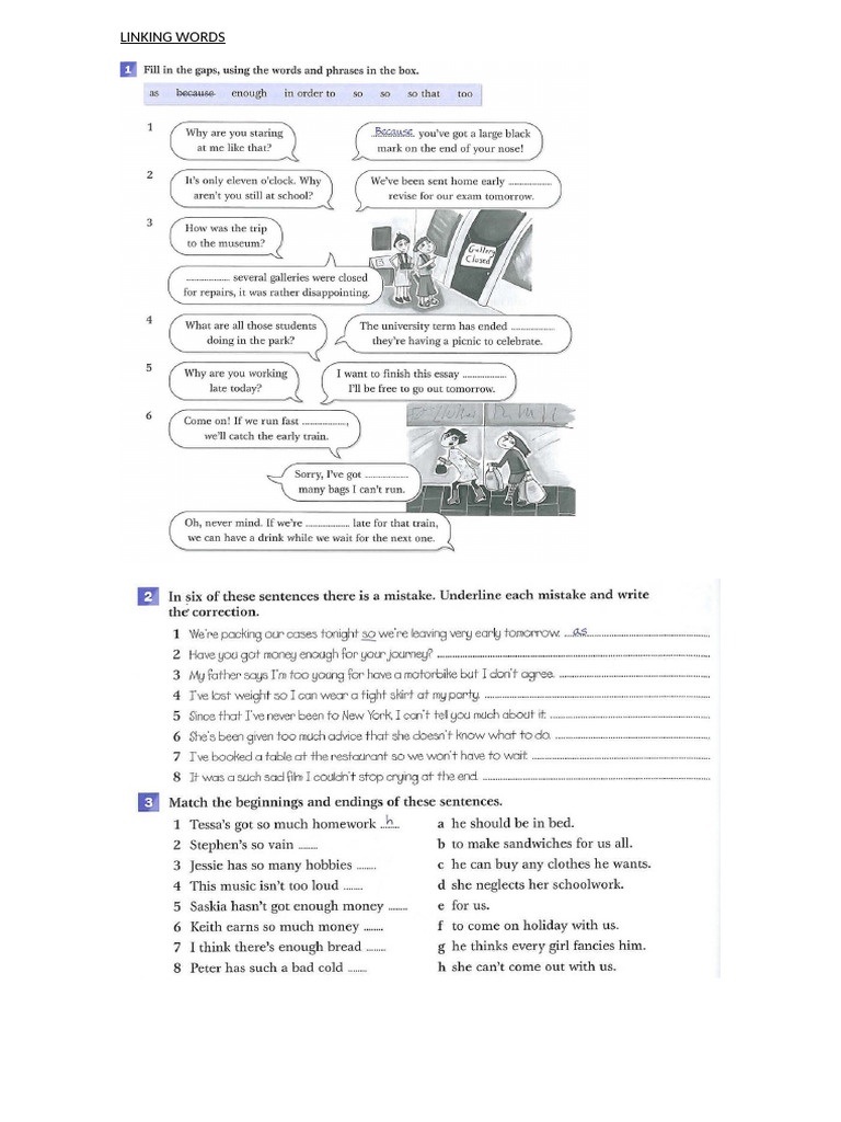 Linking Word Exercises | PDF
