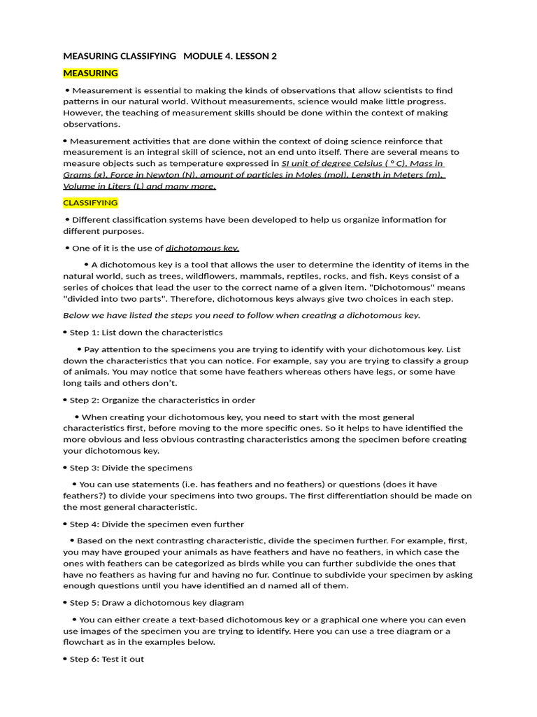 Measuring Classifying Module 4 | PDF | Mole (Unit) | Measurement