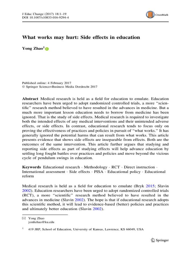 What Works May Hurt - Side Effects in Education | PDF | Randomized ...
