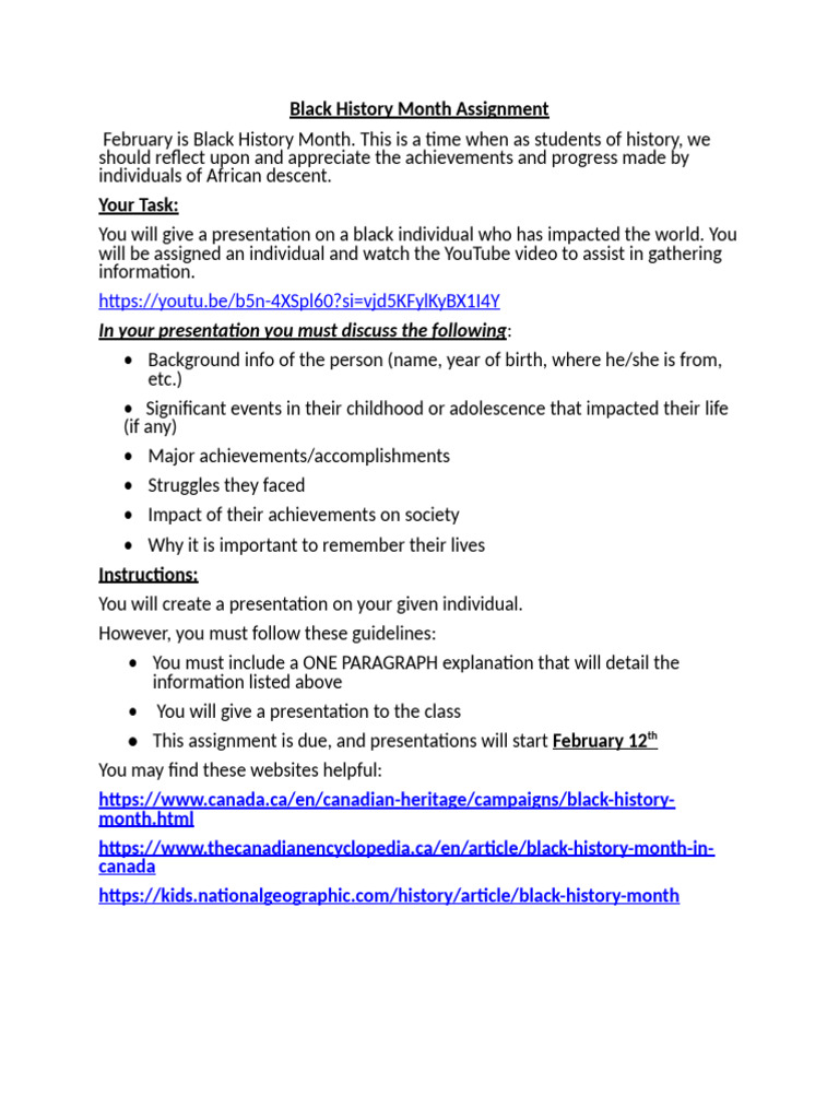 Black History Month Assignment | PDF | Editing | Communication